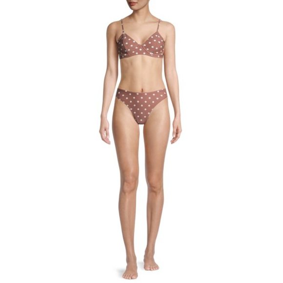Time and Tru | Swim | Cocoa Brown White Underwire Polka Dot Print Bikini Top High Waist Bottoms ...